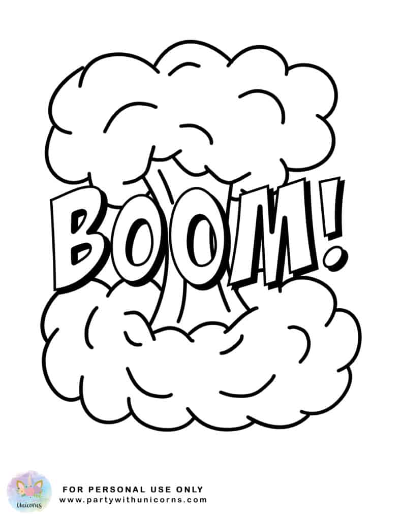 Superhero Action Words Comic Sketch Coloring Page