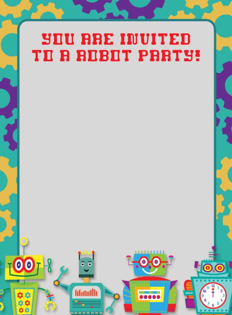 Robot Birthday Invitations - Party with Unicorns