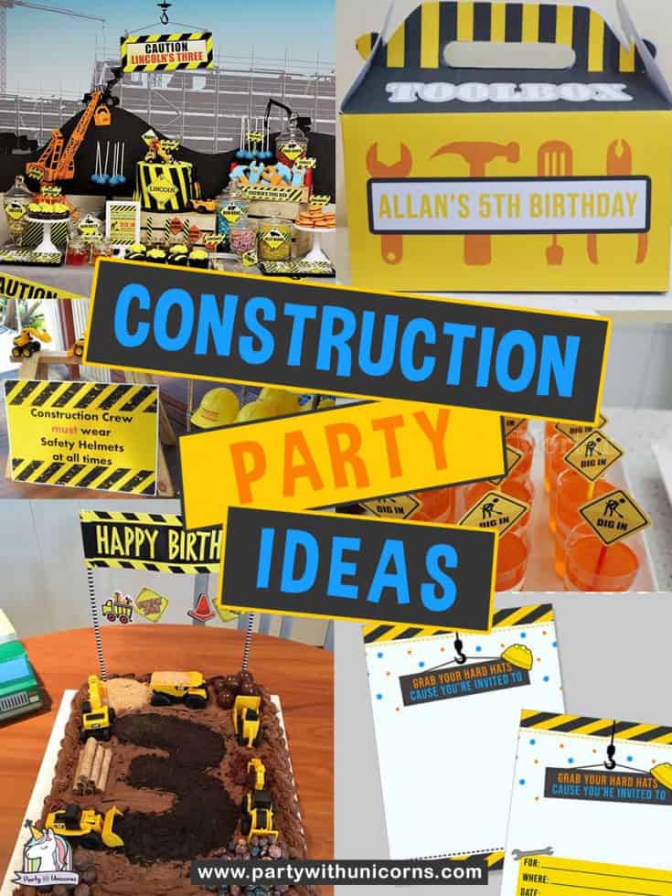 Free Construction Party Invitation - Party with Unicorns