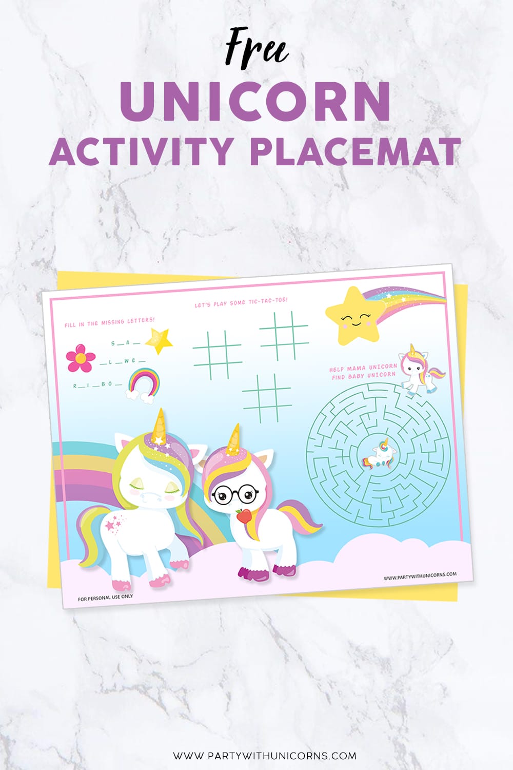 FREE Unicorn Printables (Placemat, Game, and Activity Sheets) - Party ...