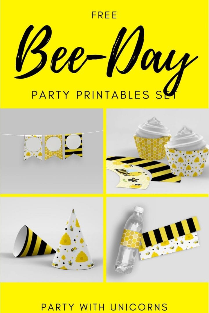 Free Bee-Day Party Printables Set - Party with Unicorns